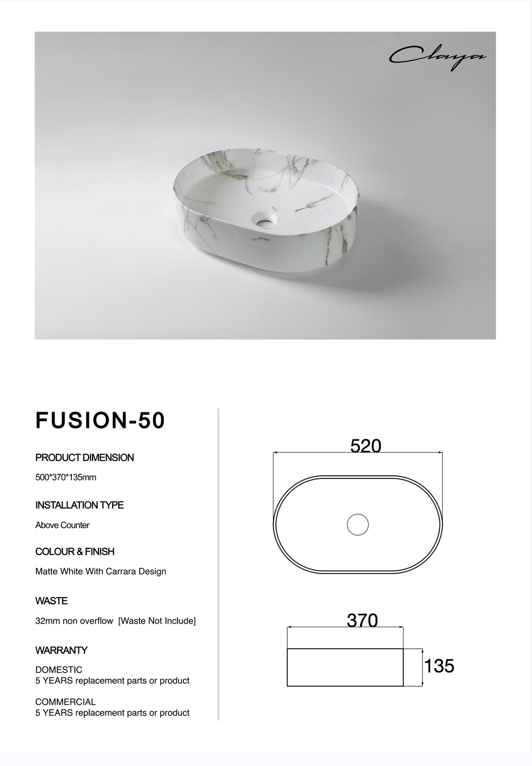 Fusion-50 Basin | Modern Bathroom Design by Claya Bathware Australia