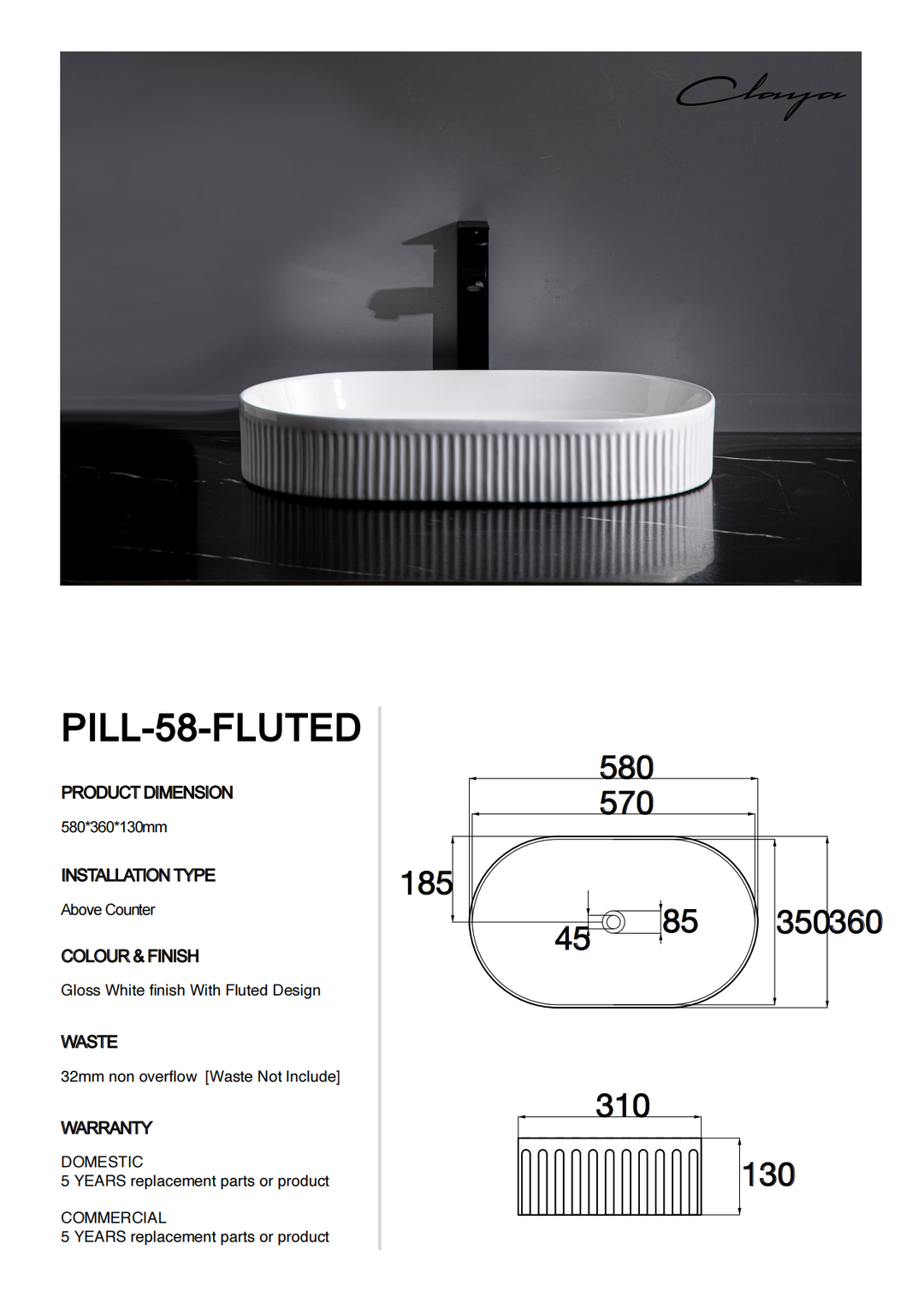 Pill-58-fluted – Claya Bathware